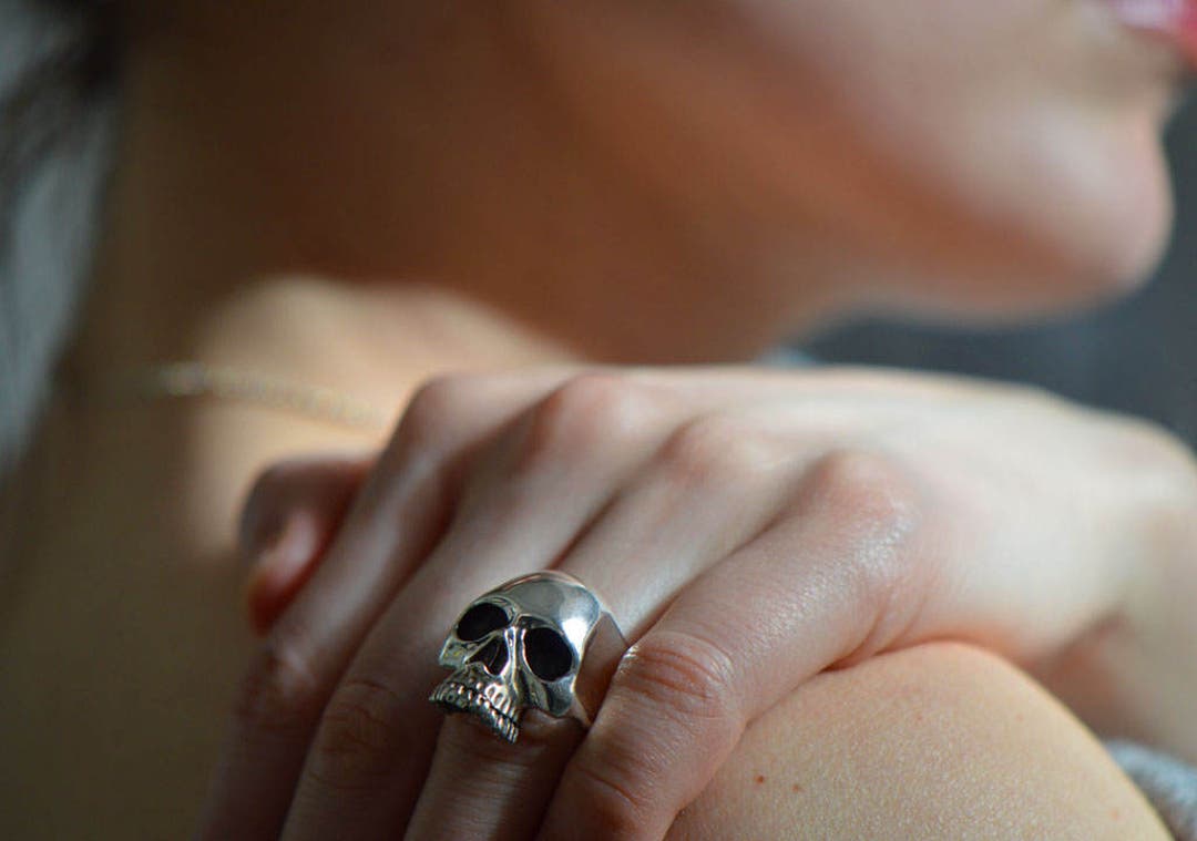 Solid Silver Skull Ring. Half Skull Ring Band. Biker Skull Band for Men ...