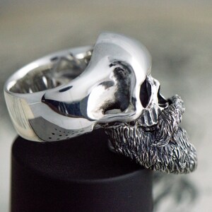 Sterling Silver Bearded Skull Ring. Bespoken Skull Ring. Skull Beard ...