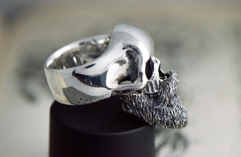Sterling Silver Bearded Skull Ring. Bespoken Skull Ring. Skull - Etsy