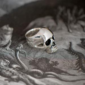 Solid Silver Skull Ring. Half Skull Ring Band. Biker Skull Band for Men ...