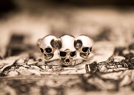 Petite Skull Band. Sterling Silver Ring. Silver Midi Ring. Pinkie Ring. Tattoo Skull Ring. Rock N Roll Pinky Ring. Multiple Skulls Etsy