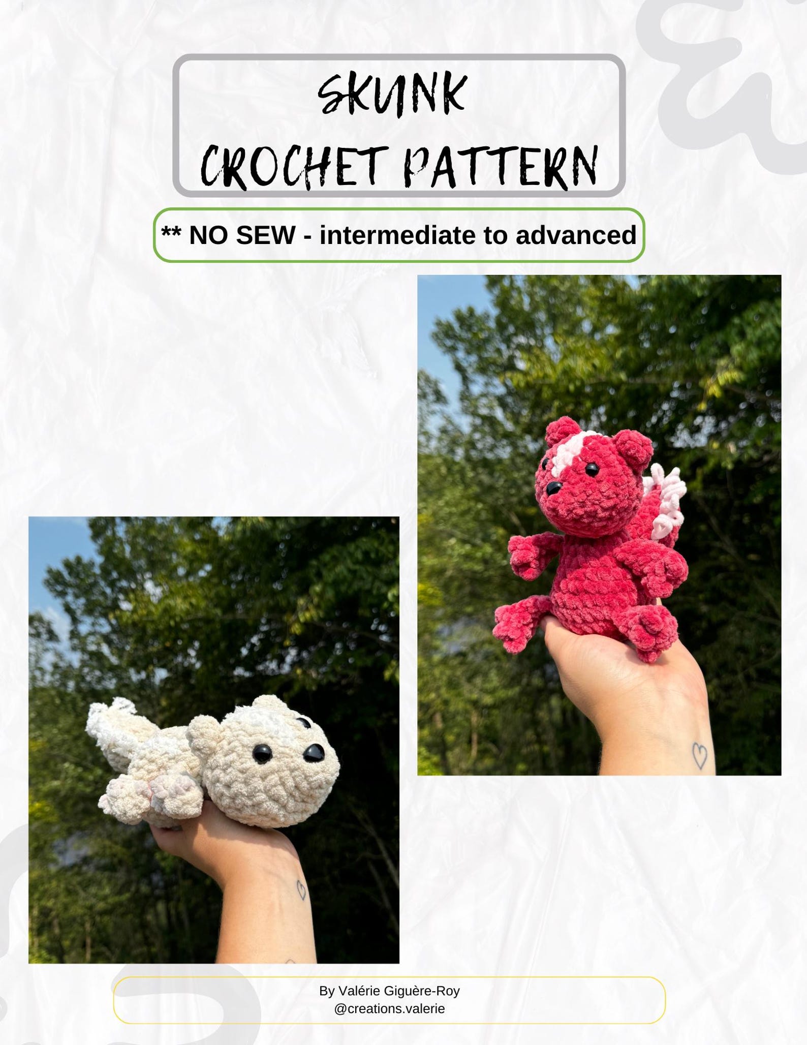 Skunk Crochet Pattern - Including Both No Sew AND Sewing Patterns - Etsy