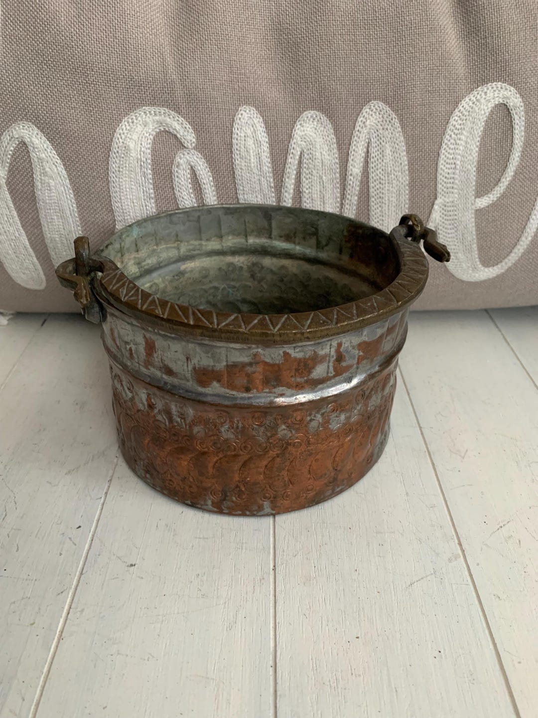 Vintage Primitive Country Copper Pail Pot Bucket With Forged Handle ...