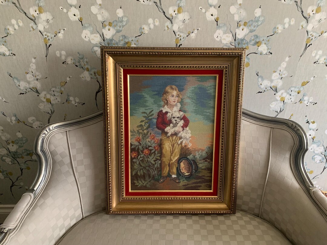 Master Simpson Vintage Gold Framed Embroidery Needlepoint Petit Point ...