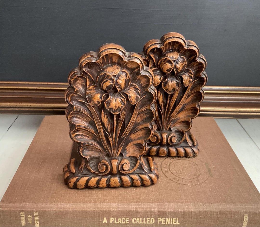 Antique Carved Bookends Vintage Bookends Library Gift Ornate Bookends ...