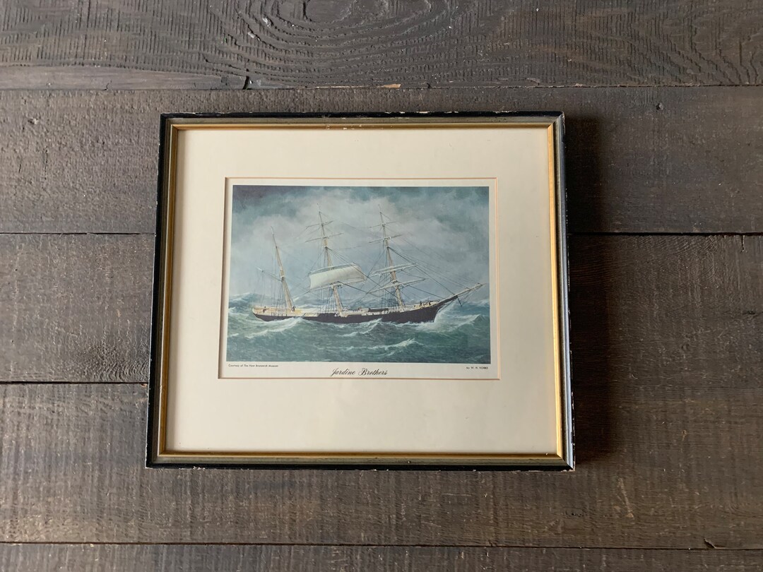 Vintage Ship Prints, Vintage Wood Frames, Gallery Wall, Library Wall ...