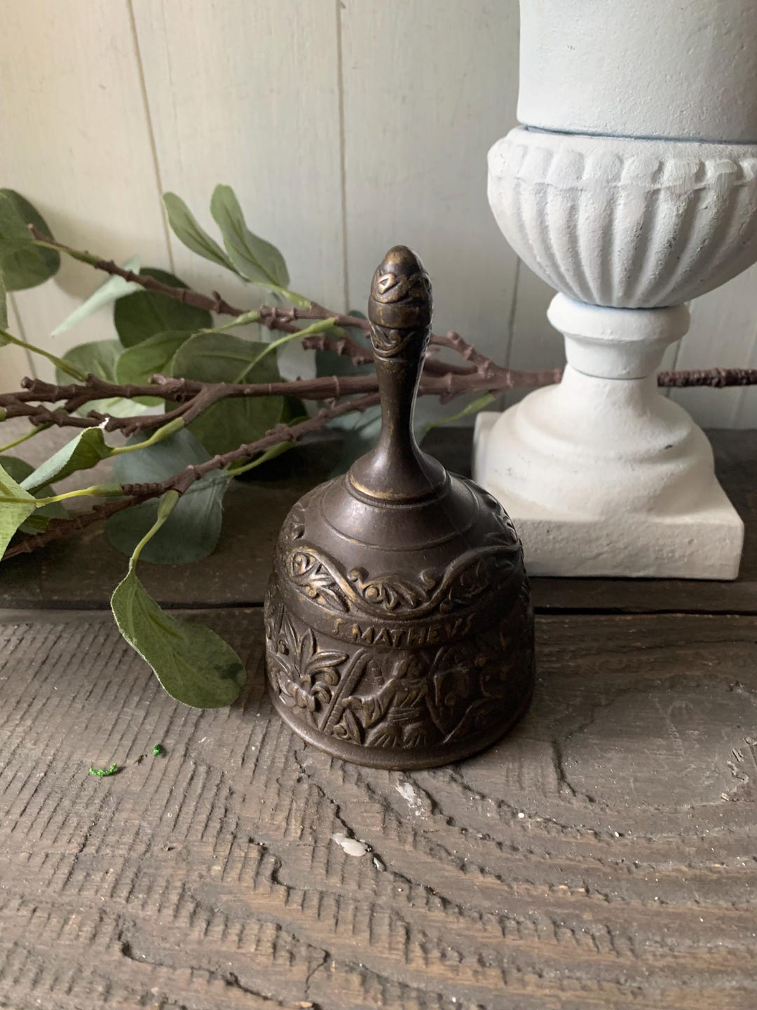 Vintage Solid Brass Round Sanctus Table Bell Old Rustic Home ...