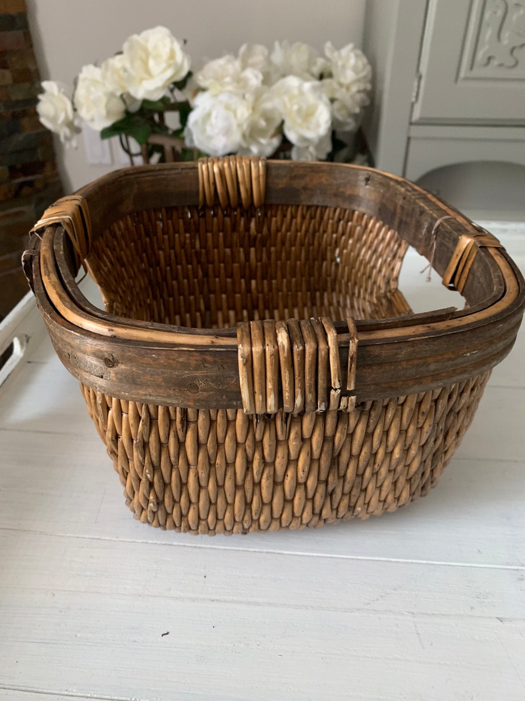 Vintage Wicker Basket, Square Wicker Tray, Decorative Rattan Basket ...