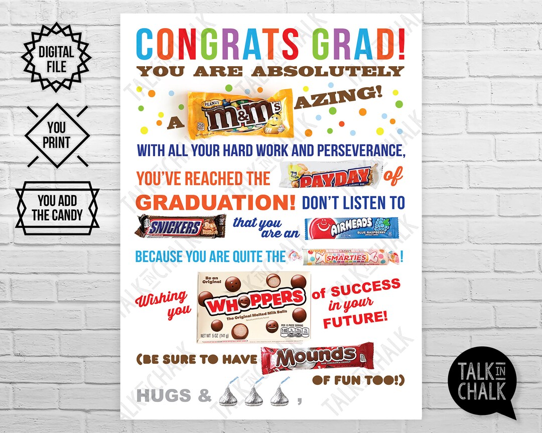 Congrats Grad PRINTABLE Candy Poster Gift or Son Daughter - Etsy