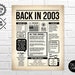 Back in 2003 Newspaper Poster PRINTABLE 2003 Birthday PRINTABLE Party ...