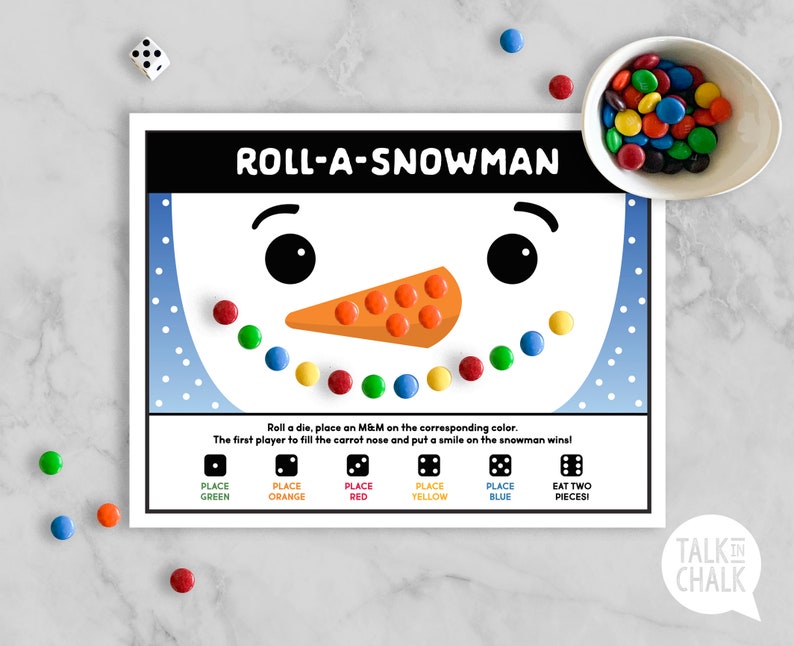 PRINTABLE Roll A Snowman Game for Kids Christmas Holiday - Etsy