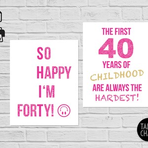 Funny 40th Birthday Sign Pack PRINTABLES, 12 Designs EASY to PRINT Last ...