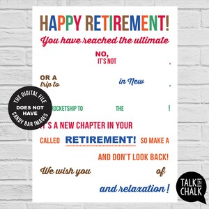PRINTABLE Retirement Candy Bar Poster PRINTABLE Candy Gram Sign Gift or ...