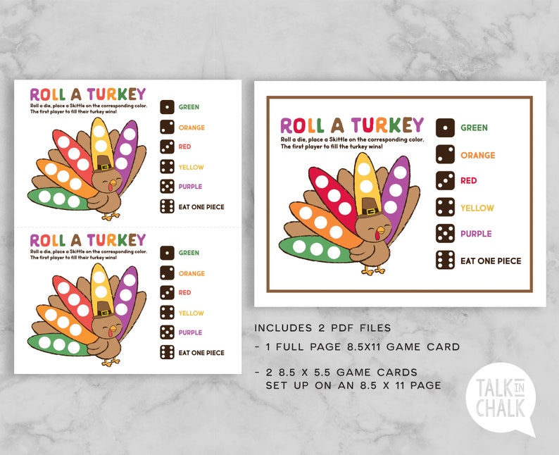 PRINTABLE Thanksgiving Roll A Turkey Game for Kids - Etsy