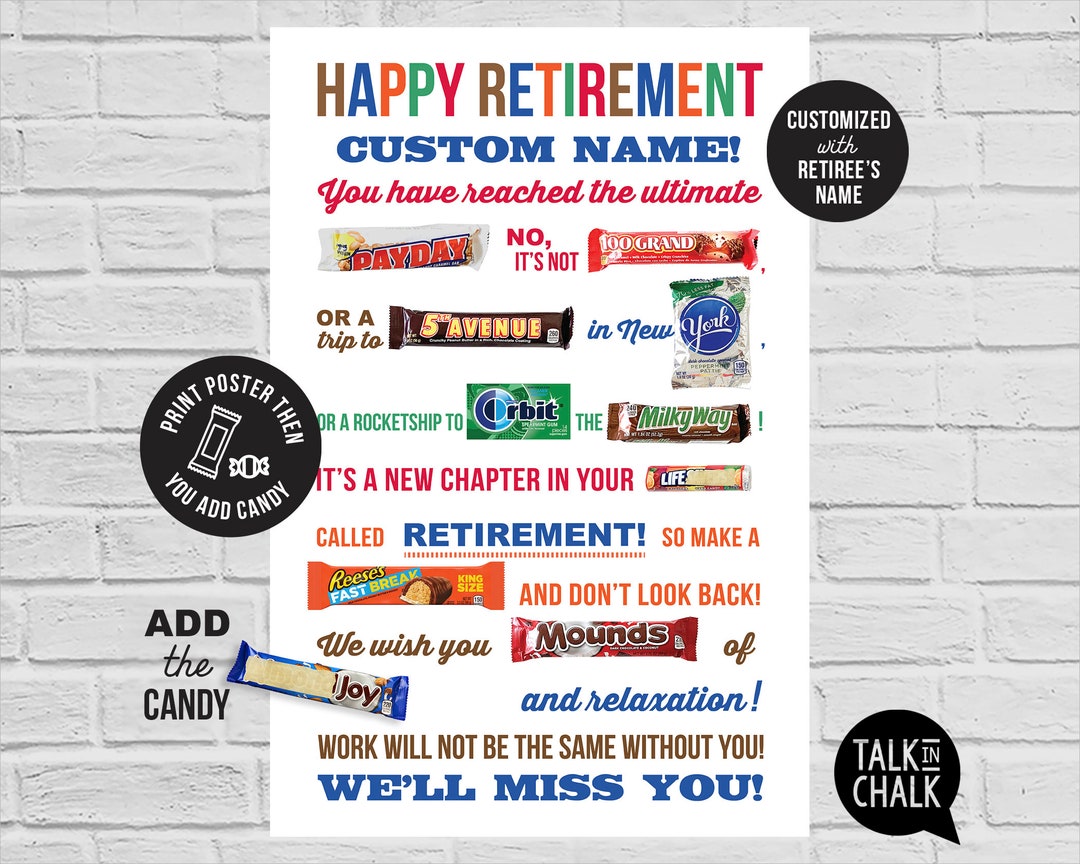 Customized Retirement Candy Gram Poster PRINTABLE Personalized ...