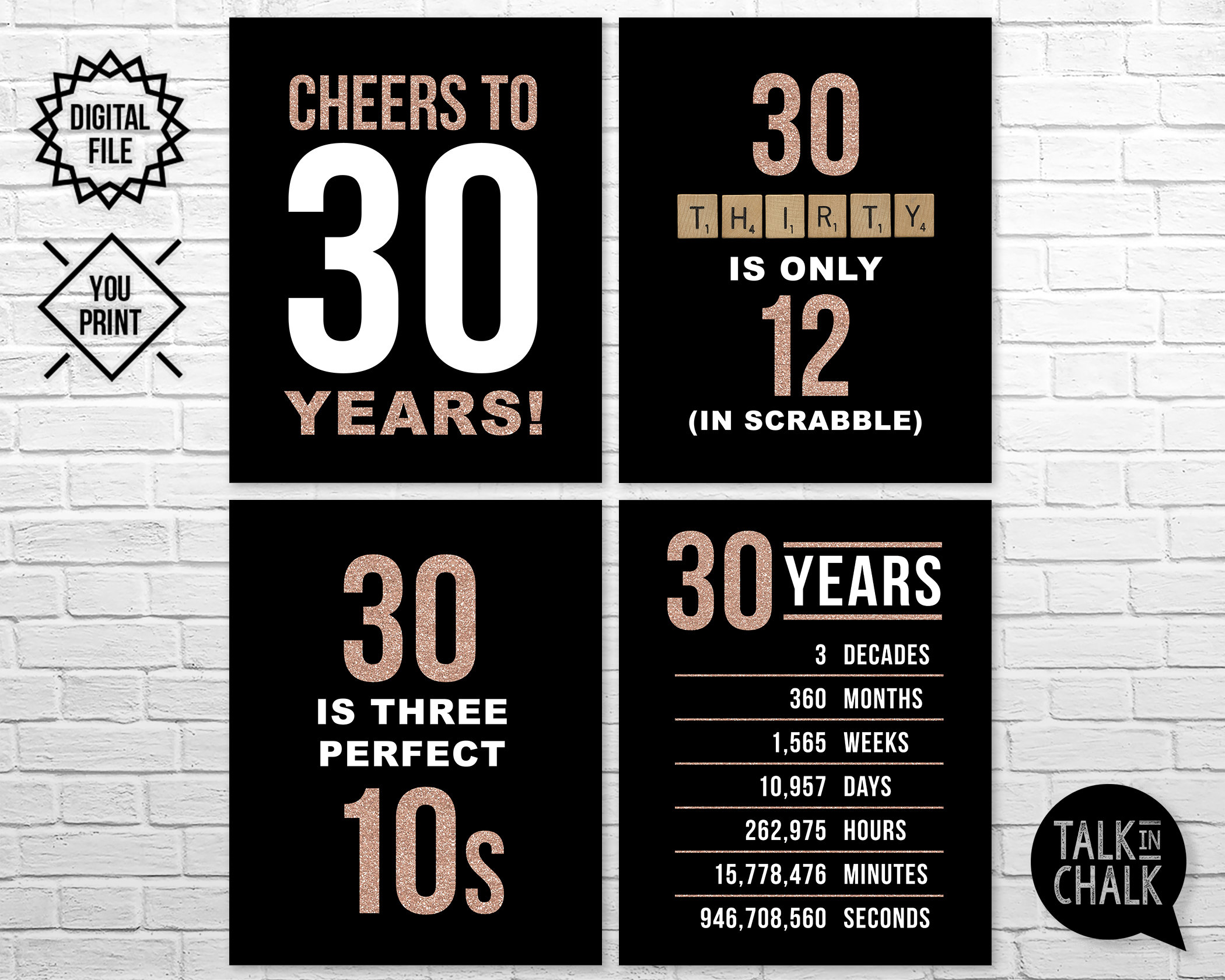 Rose Gold 30th Birthday PRINTABLE Signs 30th Birthday | Etsy