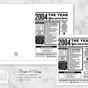 2004 Year You Were Born PRINTABLE Birthday Card PRINTABLE Postcard for ...