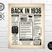 Back in 1936 PRINTABLE Newspaper Poster 1936 DIGITAL Birthday Sign Year ...