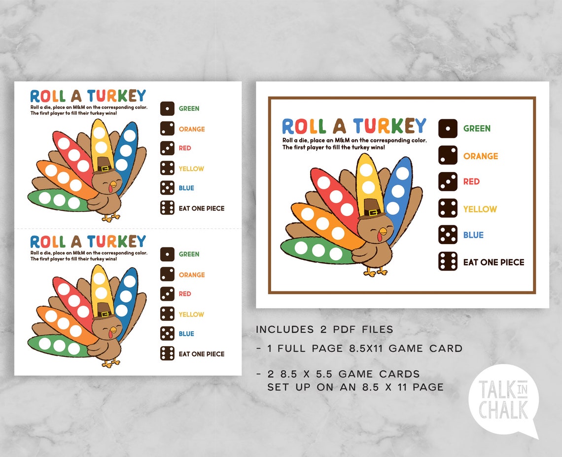 PRINTABLE Thanksgiving Roll A Turkey Game for Kids - Etsy