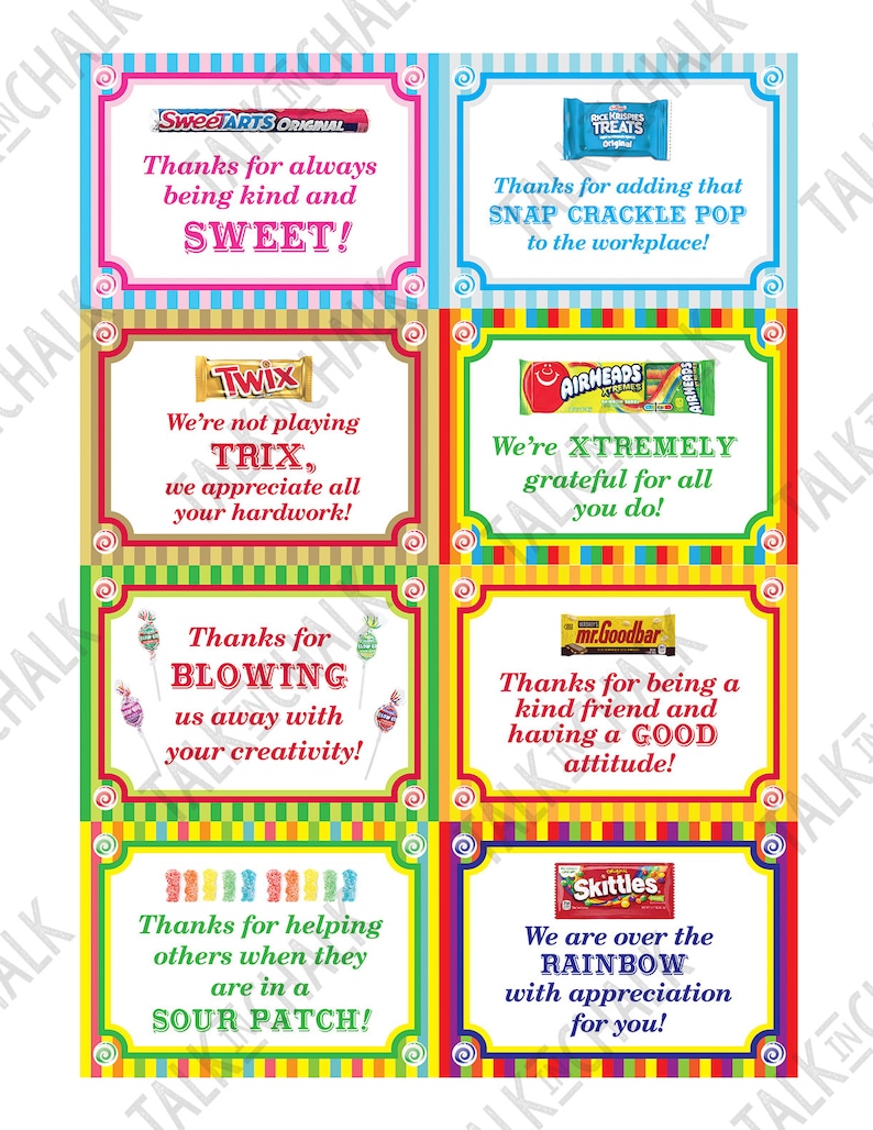 PRINTABLE Employee Appreciation Candy Tag Bundle 32 Candy - Etsy