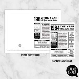 1964 Year You Were Born PRINTABLE Birthday Card 60th Birthday PRINTABLE Postcard Last Minute ...