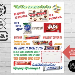 PRINTABLE Holiday Candy Bar Poster PRINTABLE Candy Gram Sign for ...