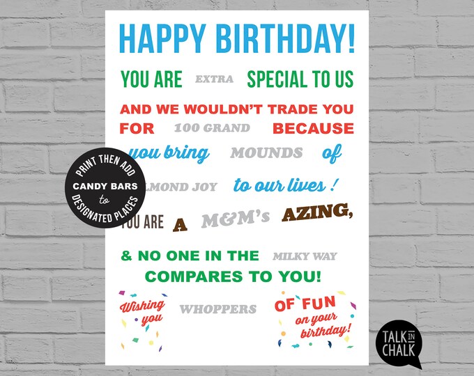 Candy Bar Poster for Kid Birthday 18x24 Inch, Boy or Girl Birthday Sign ...