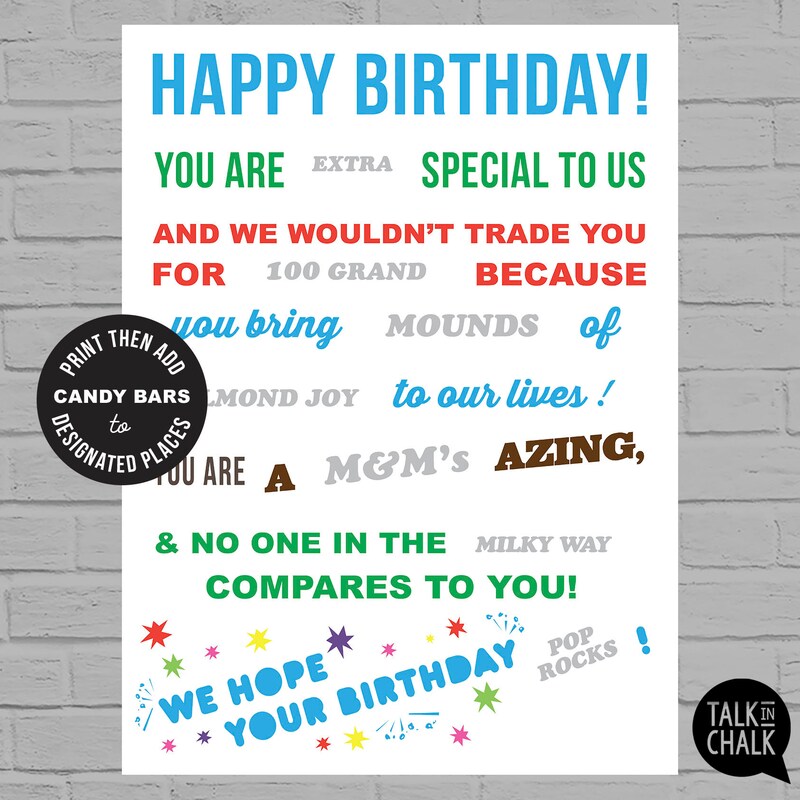 Birthday Candy Poster - Etsy