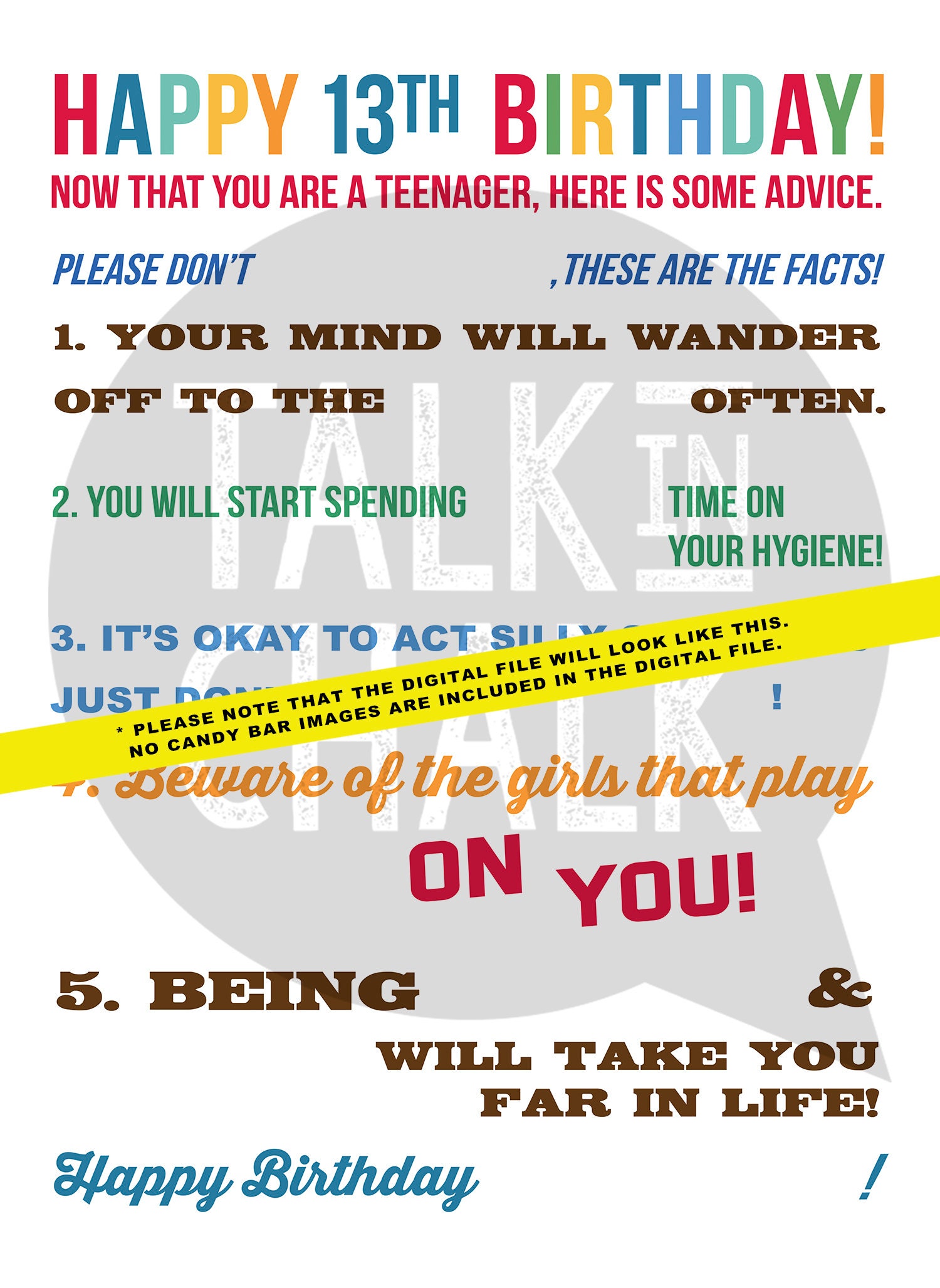 13th Birthday PRINTABLE Candy Poster for Son Grandson or - Etsy Israel