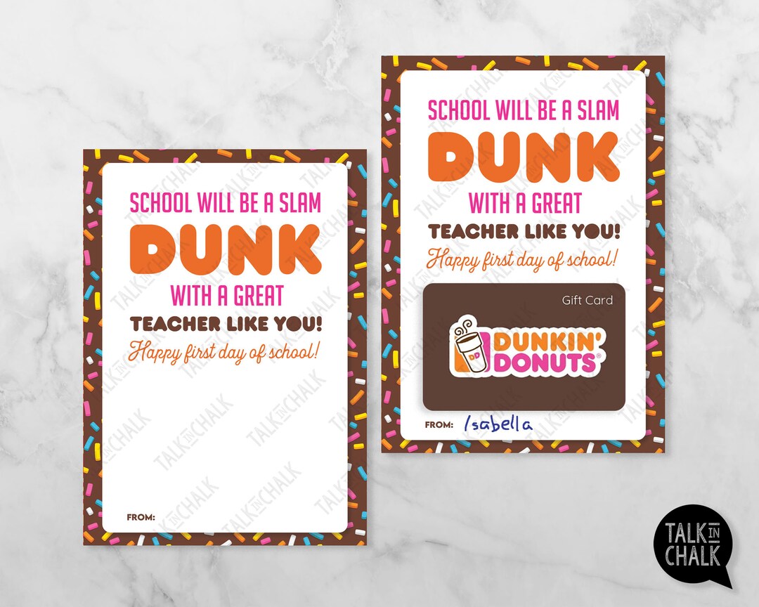Back to School PRINTABLE Dunkin Donuts Gift Card Holder for Teachers ...