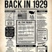Back in 1929 PRINTABLE Newspaper Poster 1929 Birthday Sign Birthday ...