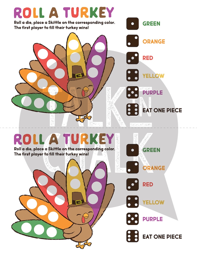 PRINTABLE Thanksgiving Roll A Turkey Game for Kids - Etsy