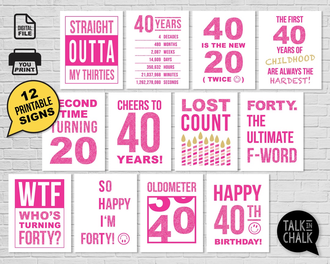 Funny 40th Birthday Sign Pack PRINTABLES, 12 Designs EASY to PRINT Last ...