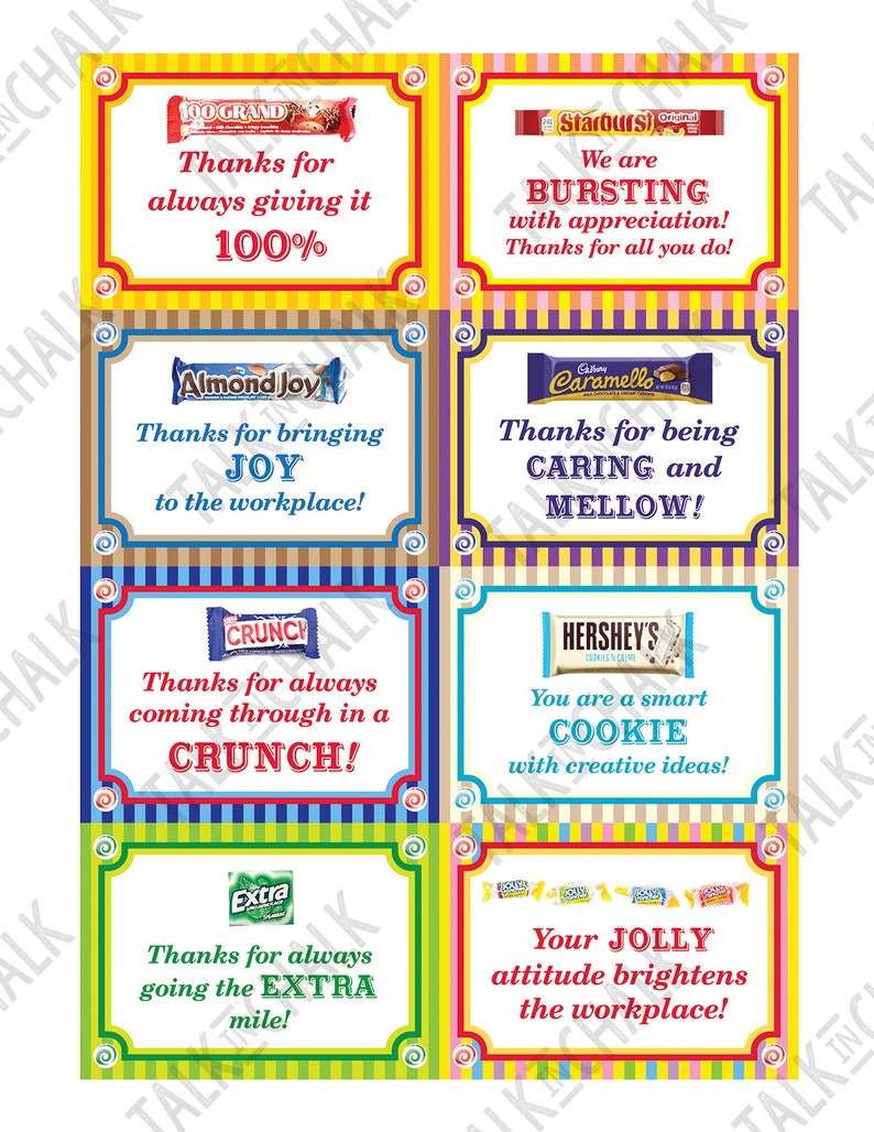PRINTABLE Employee Appreciation Candy Tag Bundle 32 Candy - Etsy