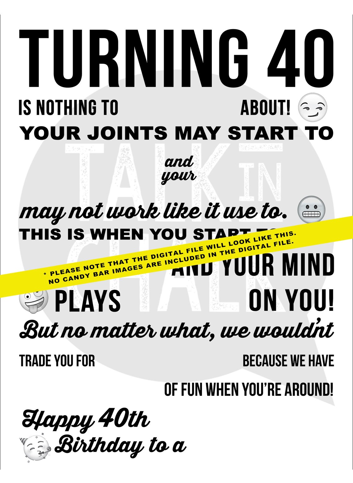 40th Birthday PRINTABLE Candy Poster Birthday Candy Sign - Etsy Canada