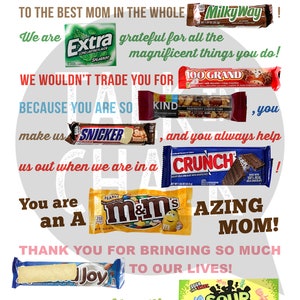 PRINTABLE Happy Mother's Day Candy Bar Poster Sign PRINTABLE Candy Gram ...