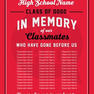 Custom Class Reunion PRINTABLE in Memory of the Classmates Who Have ...
