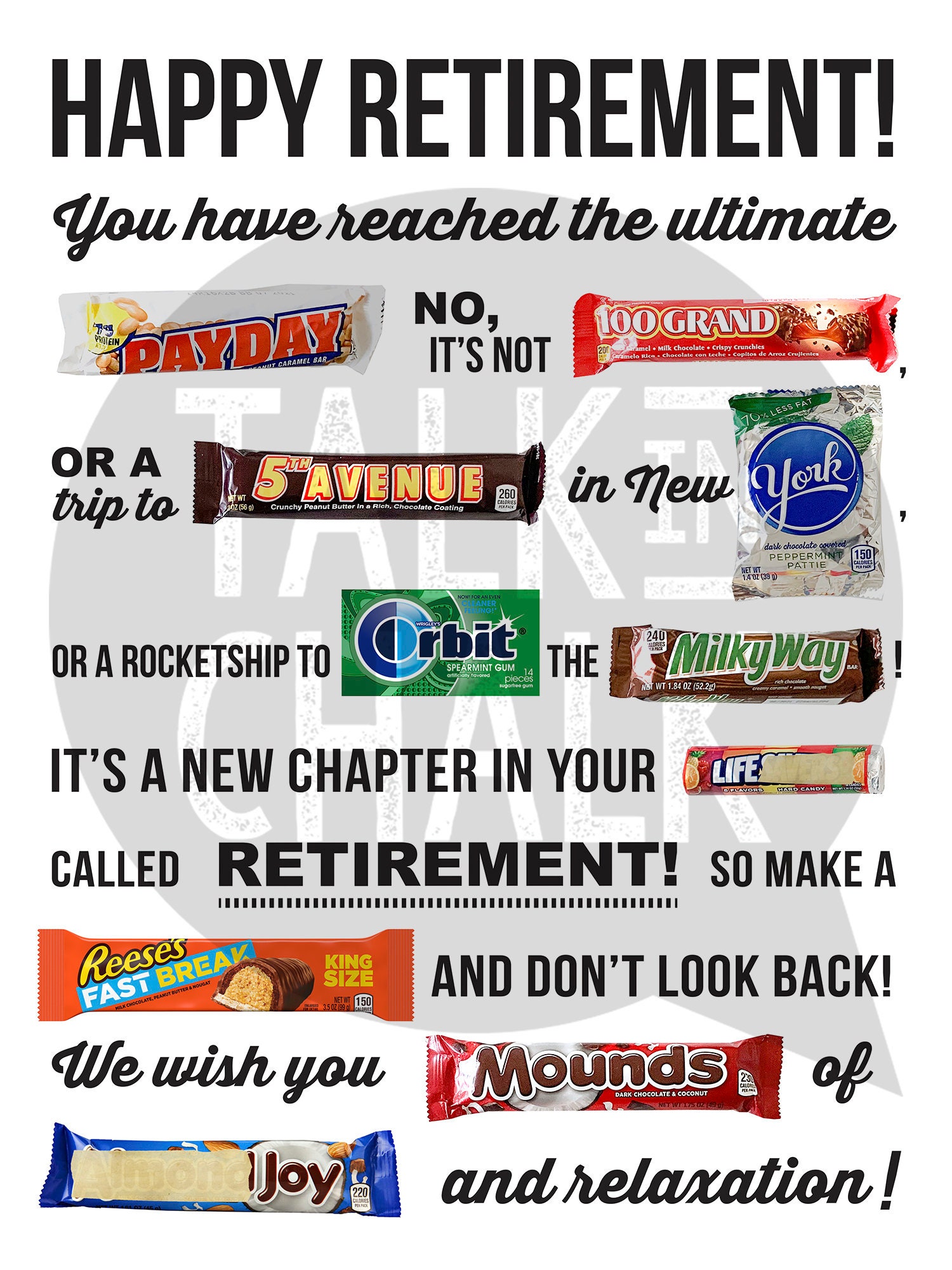 PRINTABLE Retirement Candy Bar Poster PRINTABLE Candy Gram - Etsy UK