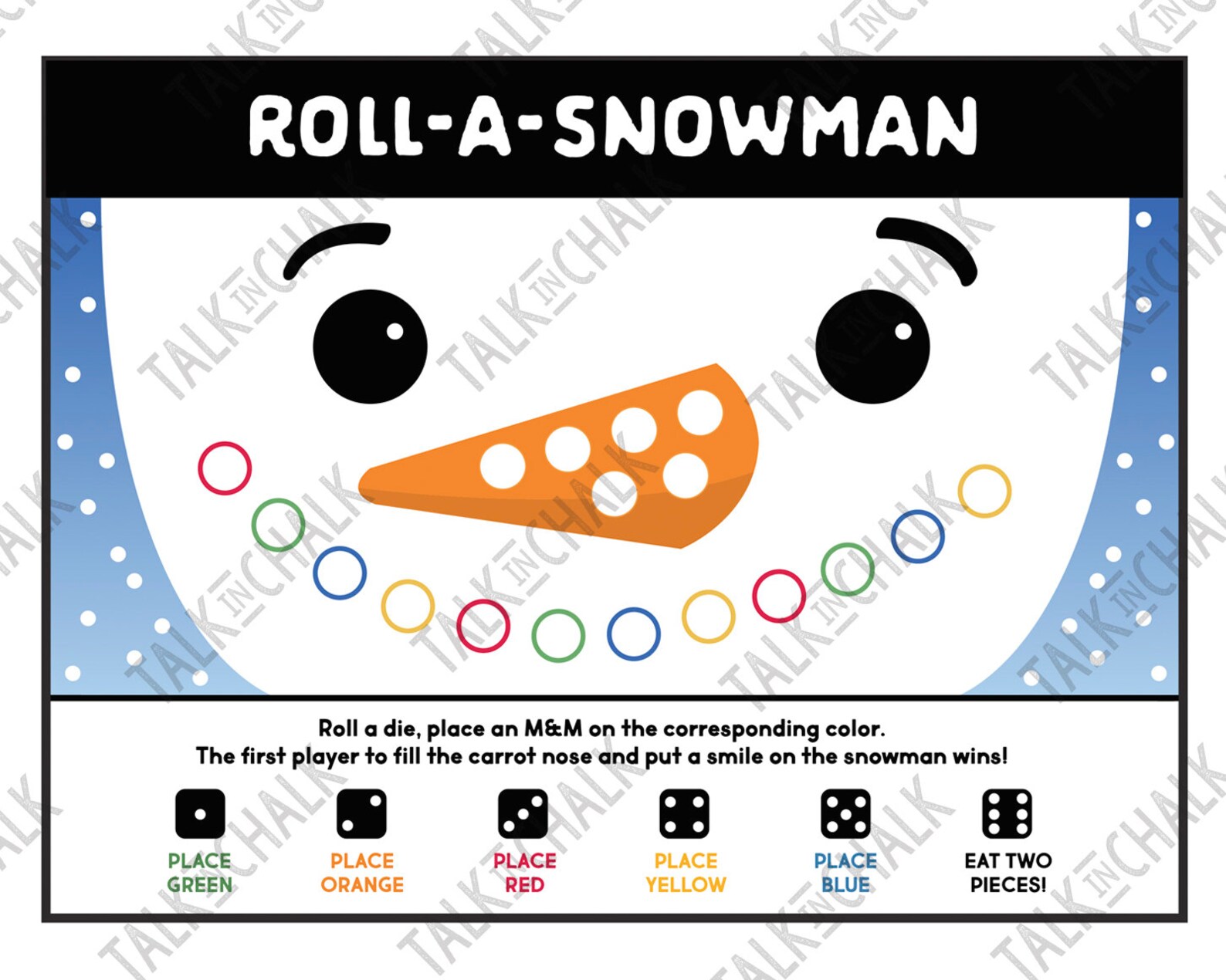 PRINTABLE Roll A Snowman Game for Kids Christmas Holiday - Etsy