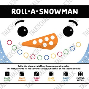 PRINTABLE Roll A Snowman Game for Kids Christmas Holiday Kids Table ...