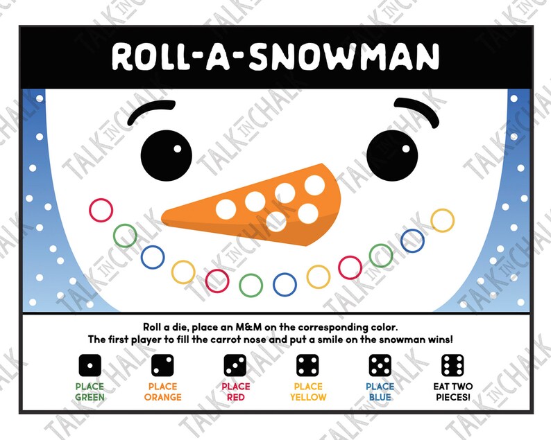 PRINTABLE Roll A Snowman Game for Kids Christmas Holiday - Etsy