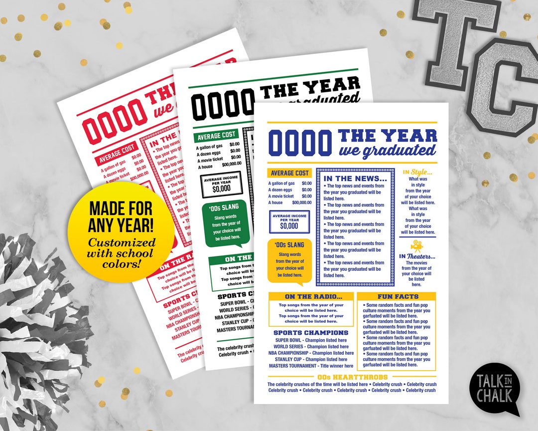 High School Reunion Printable Card Choose Your Year and Colors High ...