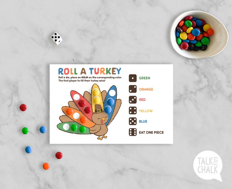 PRINTABLE Thanksgiving Roll A Turkey Game for Kids - Etsy