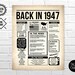Buy Back in 1947 Newspaper Poster PRINTABLE 1947 PRINTABLE Birthday ...