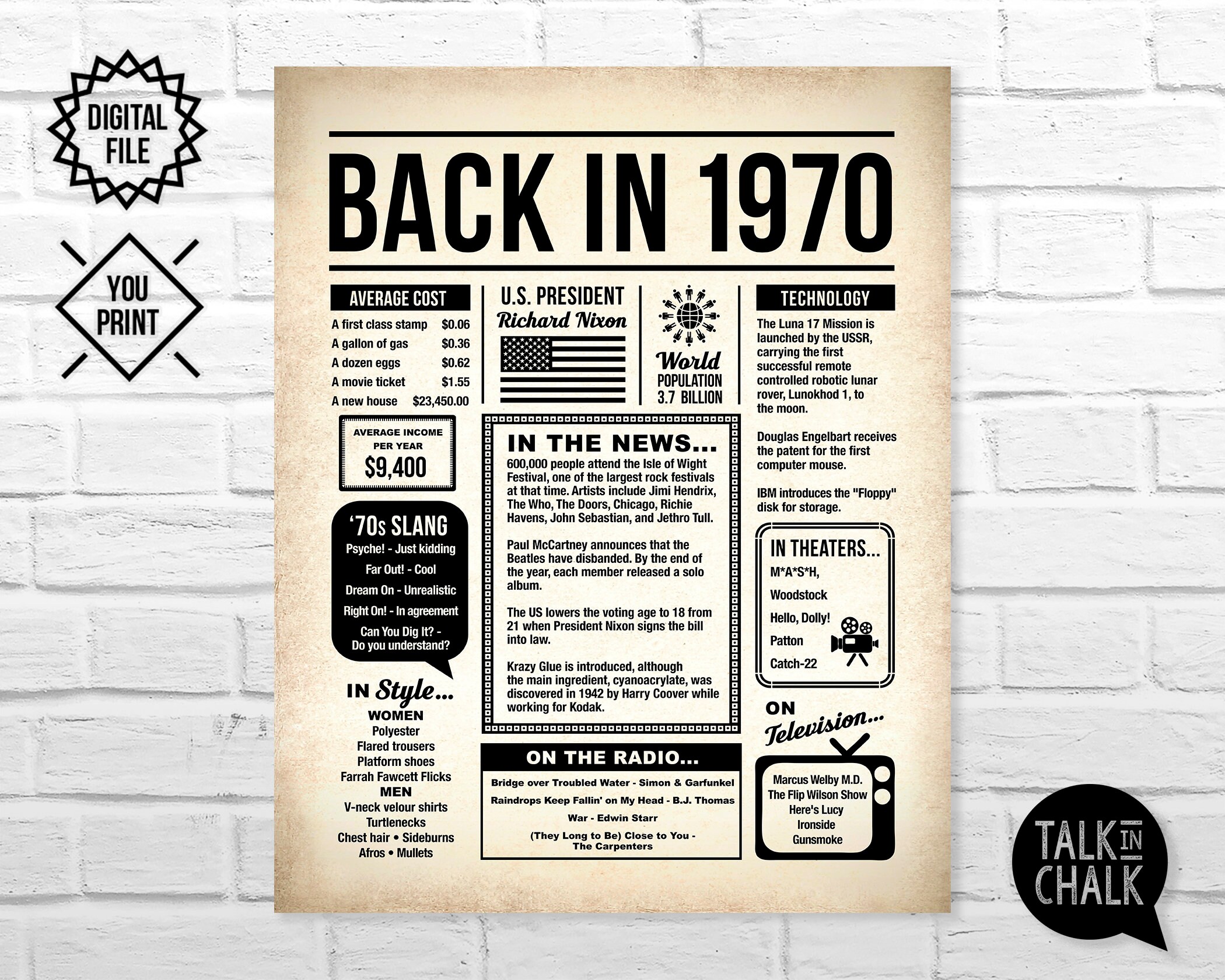 Free Printable Back In 1970 Poster