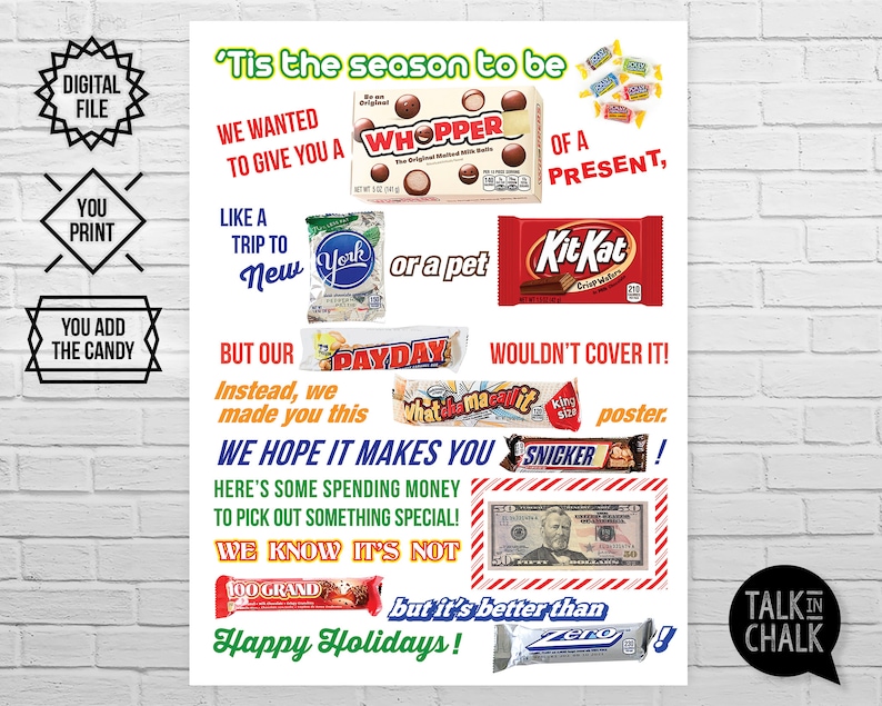 PRINTABLE Holiday Candy Bar Poster PRINTABLE Candy Gram Sign - Etsy