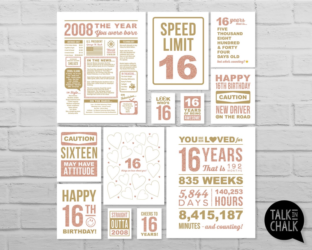 16th Birthday Rose Gold Sign Bundle Last Minute PRINTABLE Birthday ...