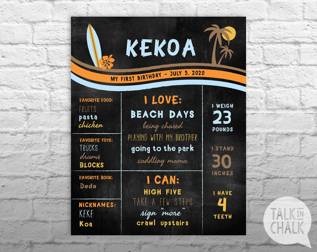 First Birthday Surf Theme Chalkboard Sign, Beach Theme 1st Birthday ...