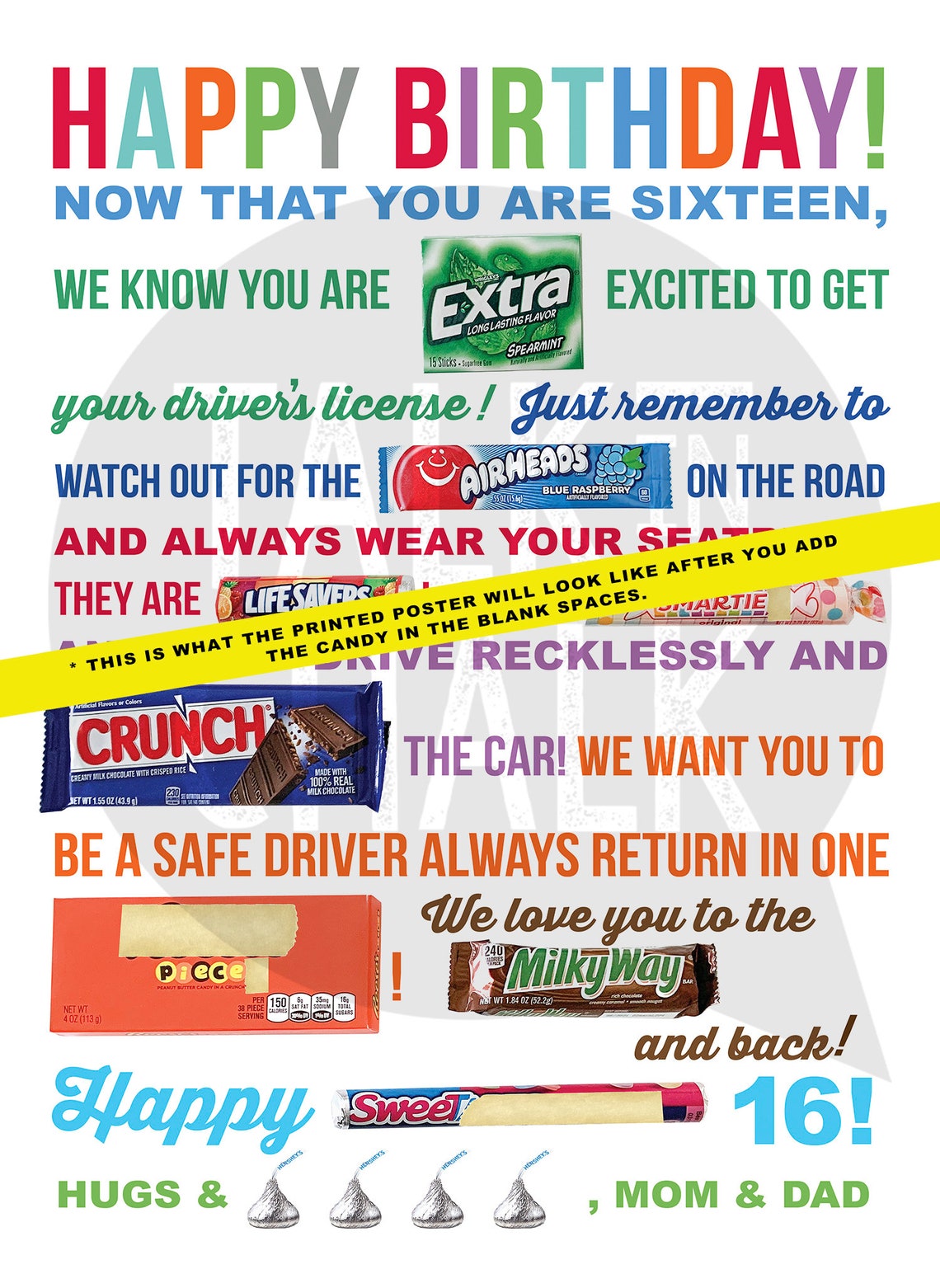 16th Birthday PRINTABLE Candy Poster Sweet 16 Birthday Ideas - Etsy
