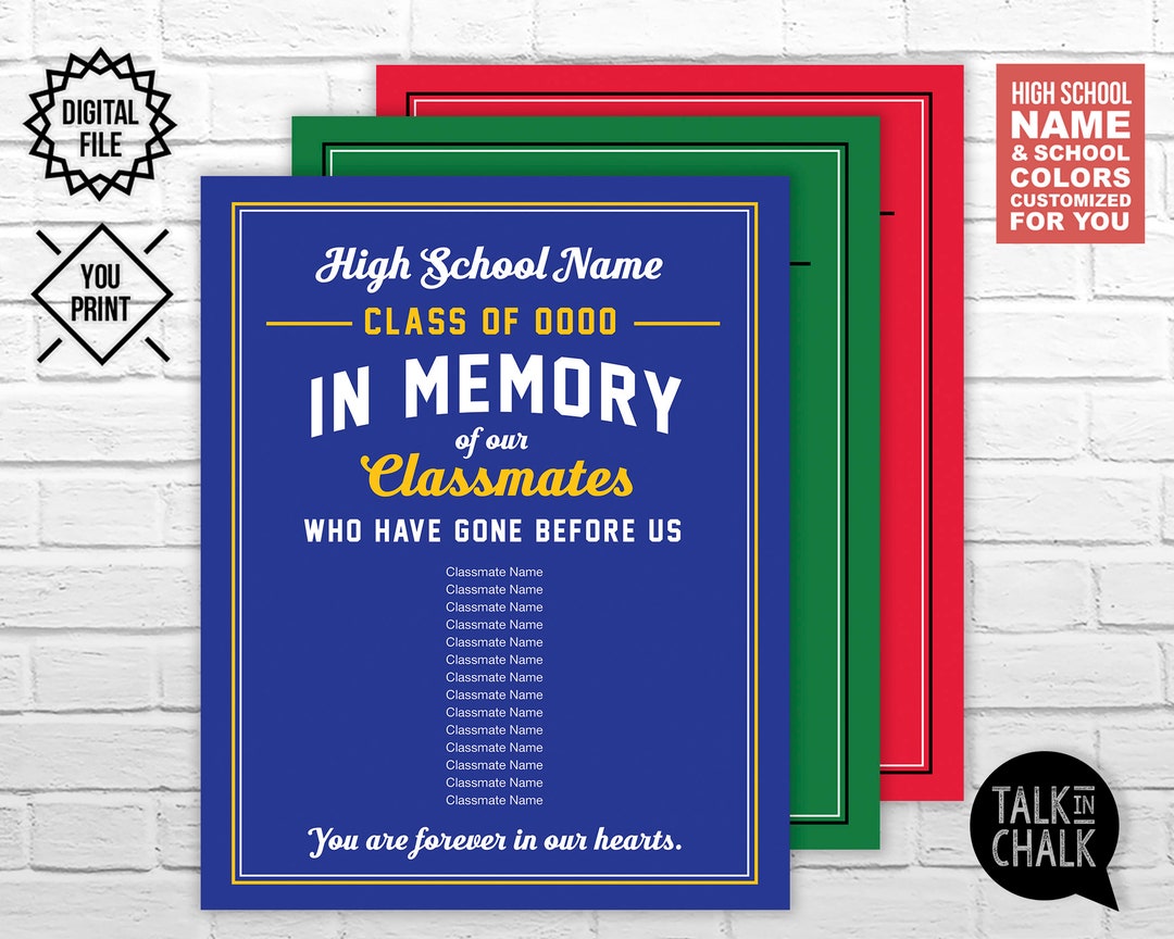 Custom Class Reunion PRINTABLE in Memory of the Classmates Who Have ...
